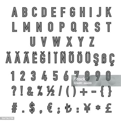 점선 하프톤 글꼴 디자인 알파벳 숫자 통화 기호 및 구두점 서체 0에 대한 스톡 벡터 아트 및 기타 이미지 0 1