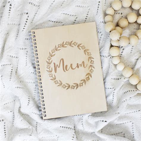 Personalised Wooden Notebook Mothers Day Meridian Etch