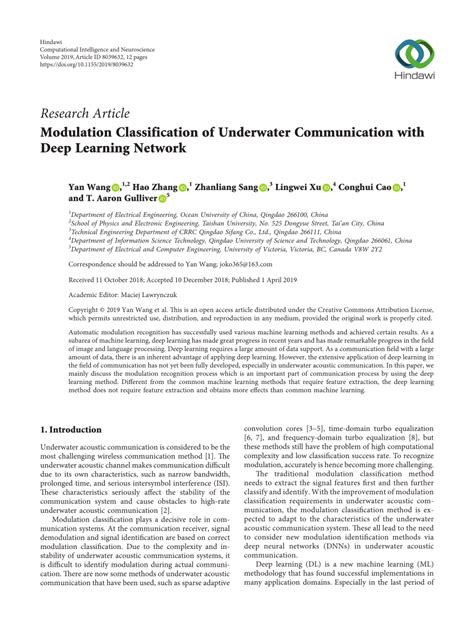 Pdf Modulation Classification Of Underwater Communication With Deep Learning Network