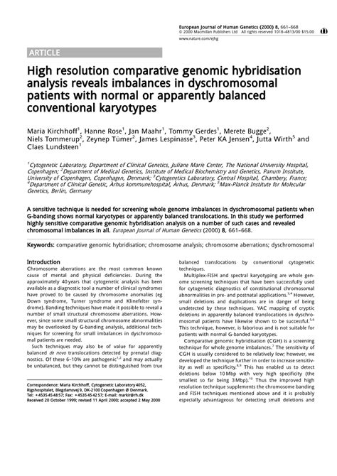 Pdf High Resolution Comparative Genomic Hybridisation Analysis Reveals Imbalances In