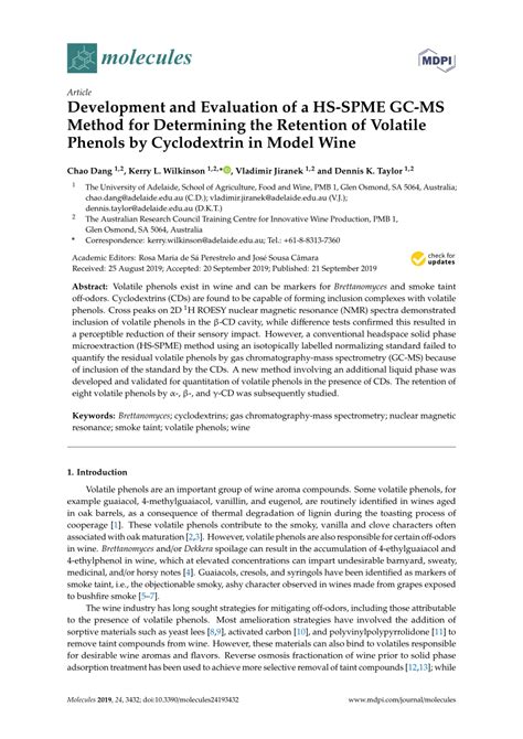 Pdf Development And Evaluation Of A Hs Spme Gc Ms Method For