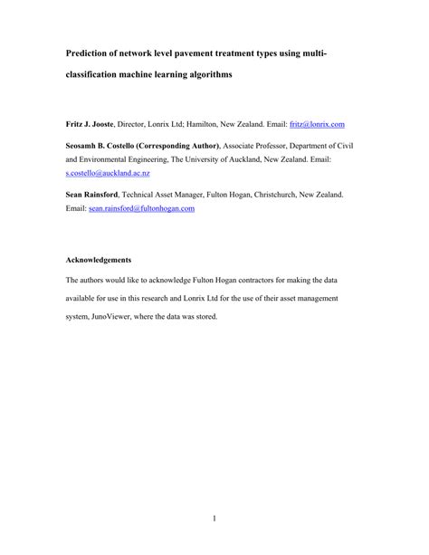 Pdf Prediction Of Network Level Pavement Treatment Types Using Multi Classification Machine