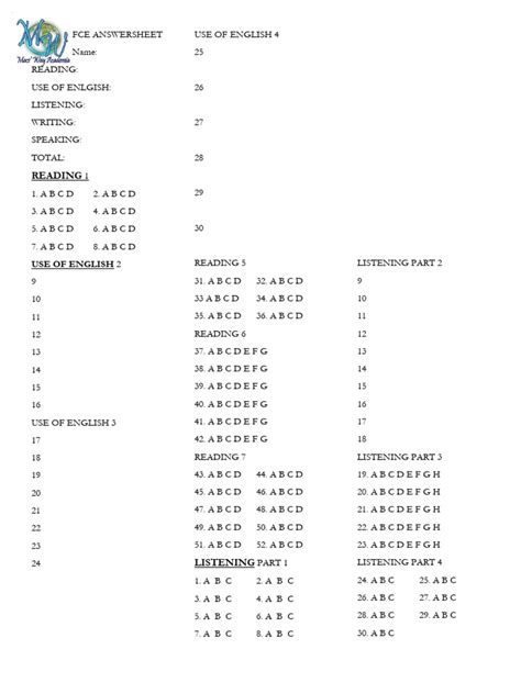 Fce Answersheet 2023 Pdf