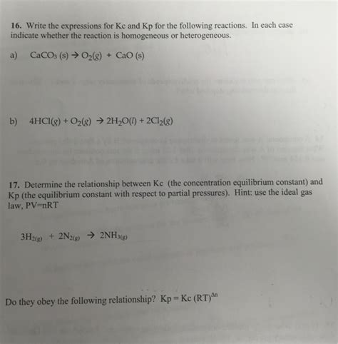 Solved Write The Expressions For Kc And Kp For The Following Chegg
