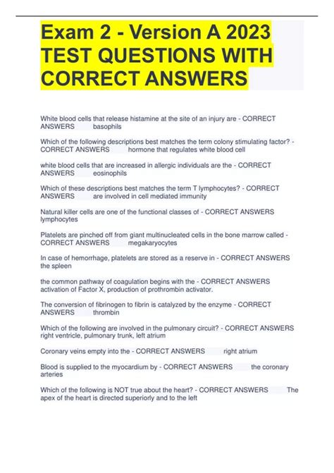 Exam 2 Version A 2023 Test Questions With Correct Answers Nursing Stuvia Us
