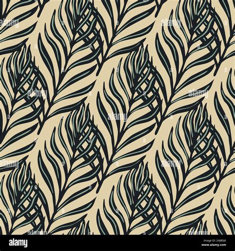 Outline Seamless Pattern With Doodle Fern Foliage Shapes Print Light Beige Background Doodle