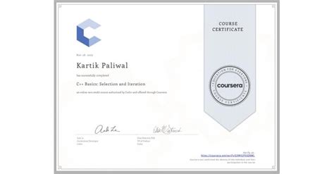 Kartik Paliwal On Linkedin Completion Certificate For C Basics Selection And Iteration