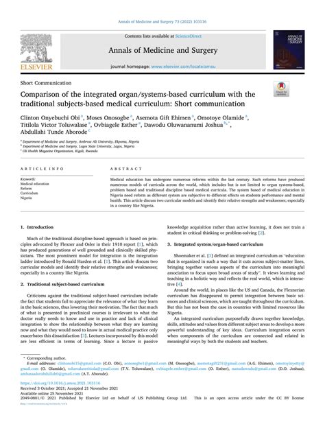 Pdf Comparison Of The Integrated Organ Systems Based Curriculum With The Traditional Subjects