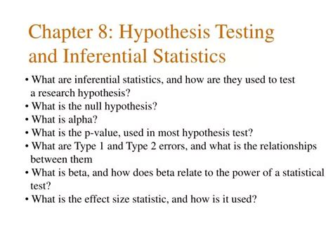 Ppt Chapter 8 Hypothesis Testing And Inferential Statistics Powerpoint Presentation Id 5645872