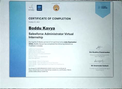 Kavya Boddu On Linkedin Salesforce Internshipexperience Salesforceadmin Aicte Smartbridge