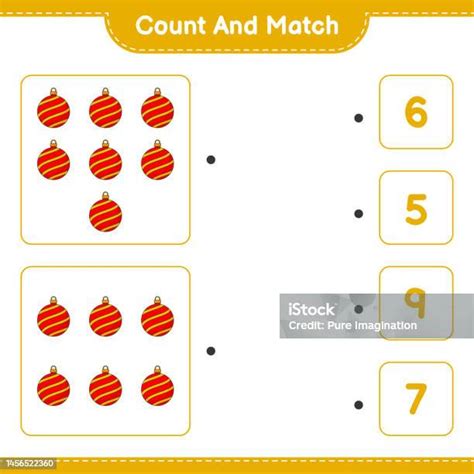 카운트 및 일치 크리스마스 공의 수를 세고 올바른 숫자와 일치 교육 어린이 게임 인쇄 워크시트 벡터 일러스트 레이 션 0명에 대한 스톡 벡터 아트 및 기타 이미지 Istock