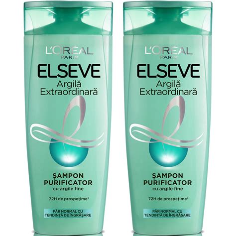 Set Loreal Paris 2x Sampon Purificator Elseve Argila Extraordinara Pentru Par Gras 400 Ml