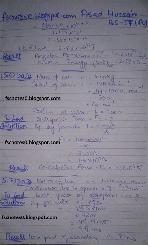 F Sc ICS Notes Physics XI Chapter Circular Motion Numerical Problems