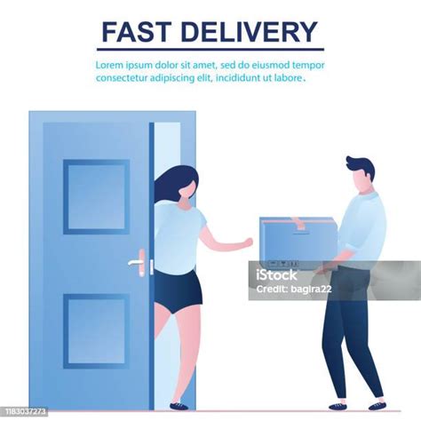 빠른 배송 개념 미용사는 택배에 문을 열었습니다 상자를 손에 들고 있는 배달인 개념에 대한 스톡 벡터 아트 및 기타 이미지 개념 개념과 주제 고객 Istock