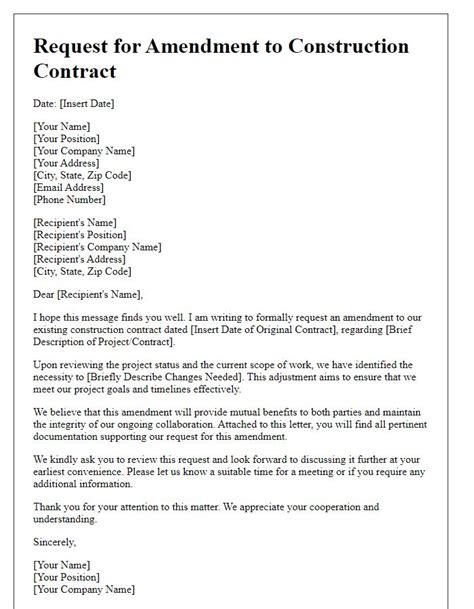 Letter Template For Construction Contract Amendment Free Samples In Pdf Letterin