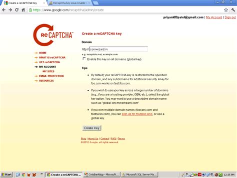 Recaptcha Key Issueunable To Create Key Stack Overflow