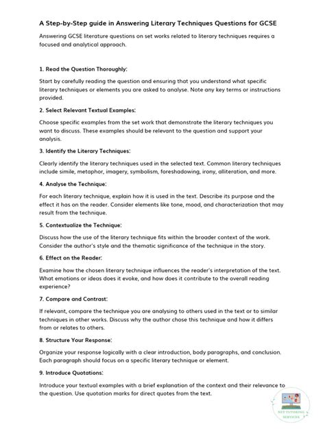 A Step By Step Guide In Answering Literary Techniques Questions For