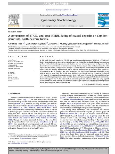 pdf a comparison of tt osl and post ir irsl dating of coastal