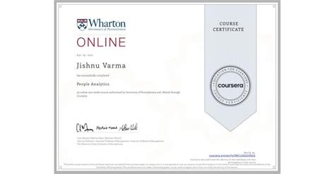 Jishnu Varma On Linkedin Completion Certificate For People Analytics