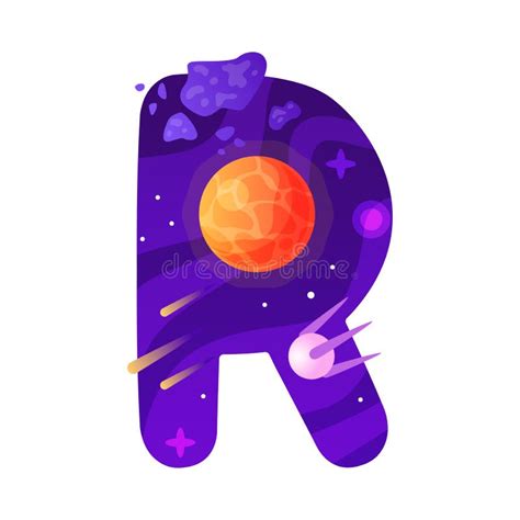 Space Letter R As Font And Alphabet Capital Bold Figure With Satellite