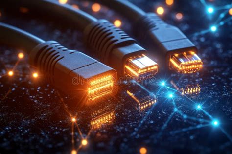 Close Up Of Two Glowing Orange Ethernet Cables Plugged Into A Server Symbolizing Secure And High