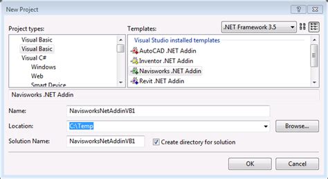 Create Navisworks NET Simulate VB NET Projects Using NavisworksNetAddinWizard In Visual Studio