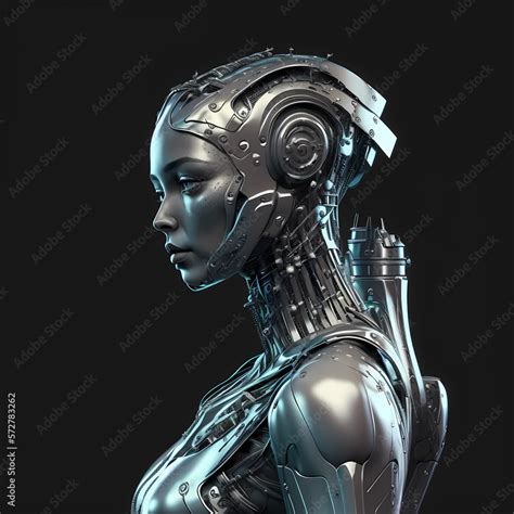 Synthetic Humanoid Robot Artificial Intelligence Portrait Of Gynoid Female Futuristic Cyborg