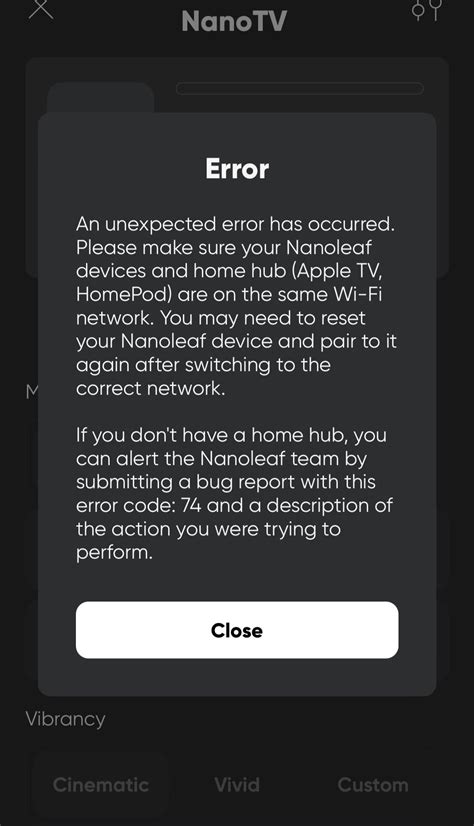 4d Error 74 Rnanoleaf