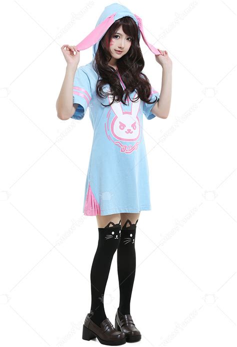 Overwatch Dva Hana Song Bunny Cosplay Costume Pajama Hoodie Dress