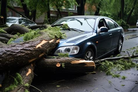 Premium AI Image Tree Fell Over A Car Due To Storm