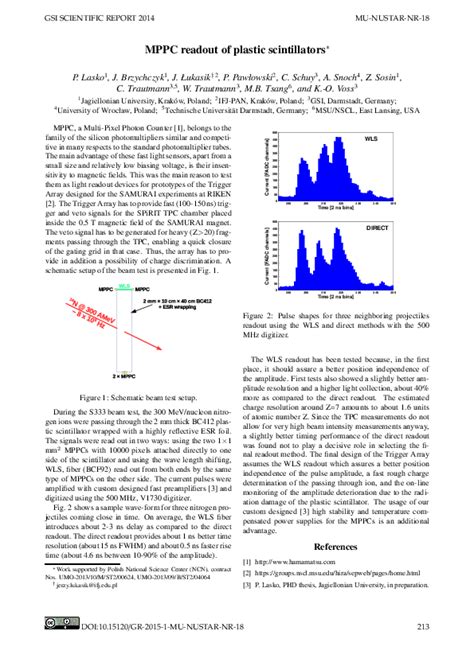 Pdf Mppc Readout Of Plastic Scintillators