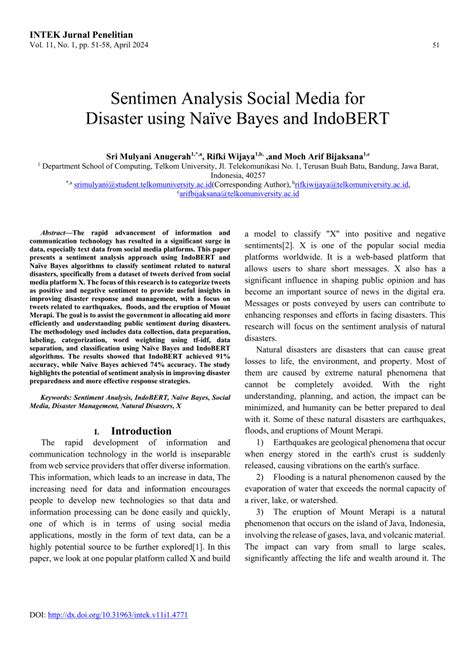 Pdf Sentimen Analysis Social Media For Disaster Using Naïve Bayes And