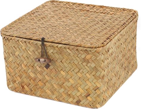 Decorative Wicker Storage Bins With Lids Medium Desktop Makeup