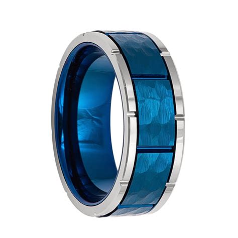 Hammered Blue Tungsten Mens Ring Vansweden Jewelers