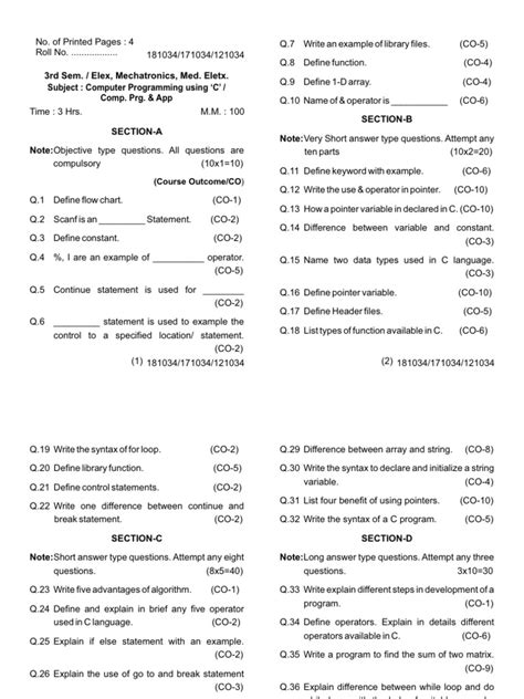 Ece 3 Sem Computer Prog Using C Computer Prog And Applied 181034 Dec 2019 Pdf C Programming