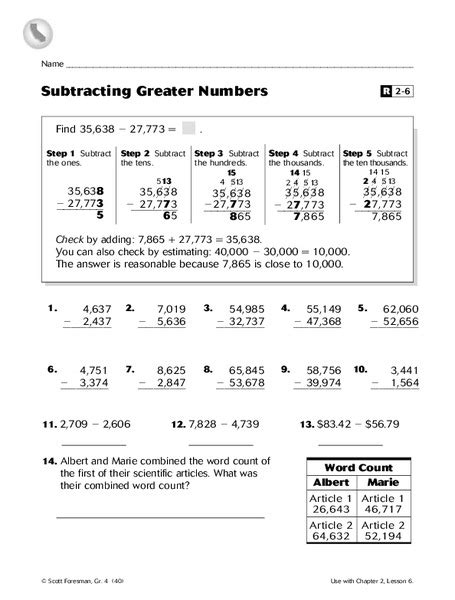 Subtracting Greater Numbers Worksheet For 4th Grade Lesson Planet
