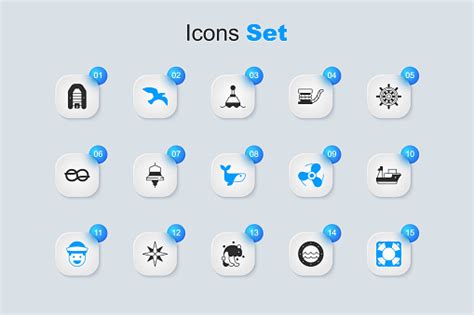 세트 선박 현창 벨 조류 갈매기 선원 구명 부표 화물선 모터와 풍선 보트 및 고래 아이콘 벡터 가공의 인물에 대한 스톡 벡터 아트 및 기타 이미지 Istock