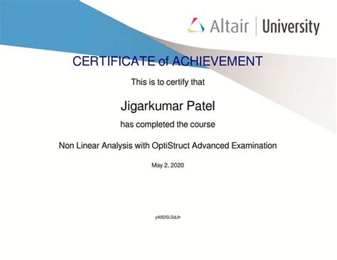 Non Linear Analysis With Opti Struct Advanced Examination Certificate Of Achievement Pdf