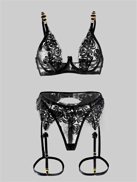 Black Embroidered Sexy Push Up Lingerie Set Hello La Girl