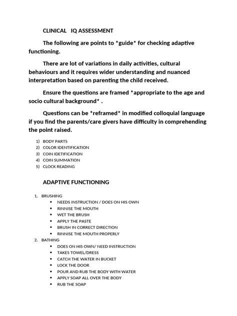 Adaptive Functioning Checklist Pdf