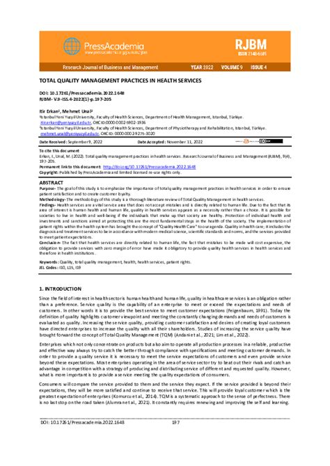 Pdf Total Quality Management Practices In Health Services