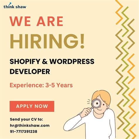 Thinkshawprivatelimited Shopifyandwordpressdeveloperdesigner Vacancy Experience Html