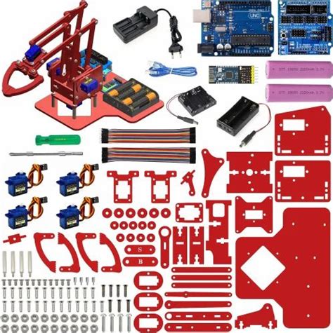Red Sunrobotics 4dof Diy Acrylic Robotics Arm With Improved Gripper For Development Servo At