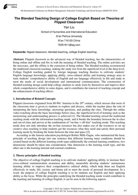 Pdf The Blended Teaching Design Of College English Based On Theories Of Flipped Classroom