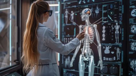 Futuristic Medical Technology Doctor Collaborating With Ai Robot In Scientific Laboratory Stock