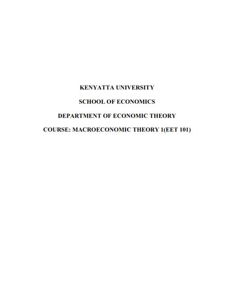 EET 101 MACROECONOMIC THEORY 1 NOTES KENYATTA UNIVERSITY Elimu Cloud Notes Exams Schemes
