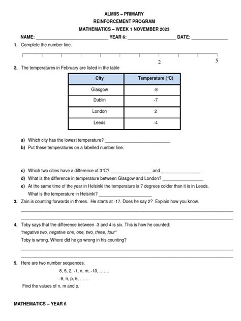 Year 6 Mathematics Reinforcement Pdf Numbers Mathematical Notation