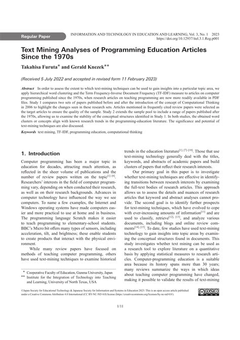 Pdf Text Mining Analyses Of Programming Education Articles Since The 1970s