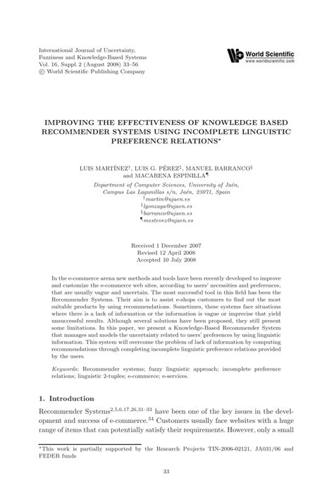 Pdf Improving The Effectiveness Of Knowledge Based Recommender
