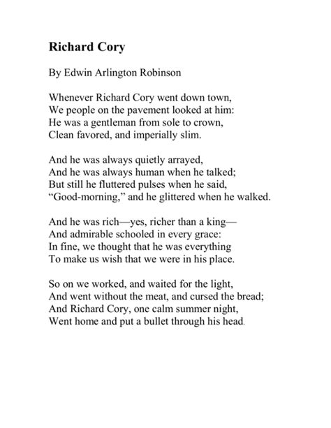 Richard Cory Poem Analysis Worksheet